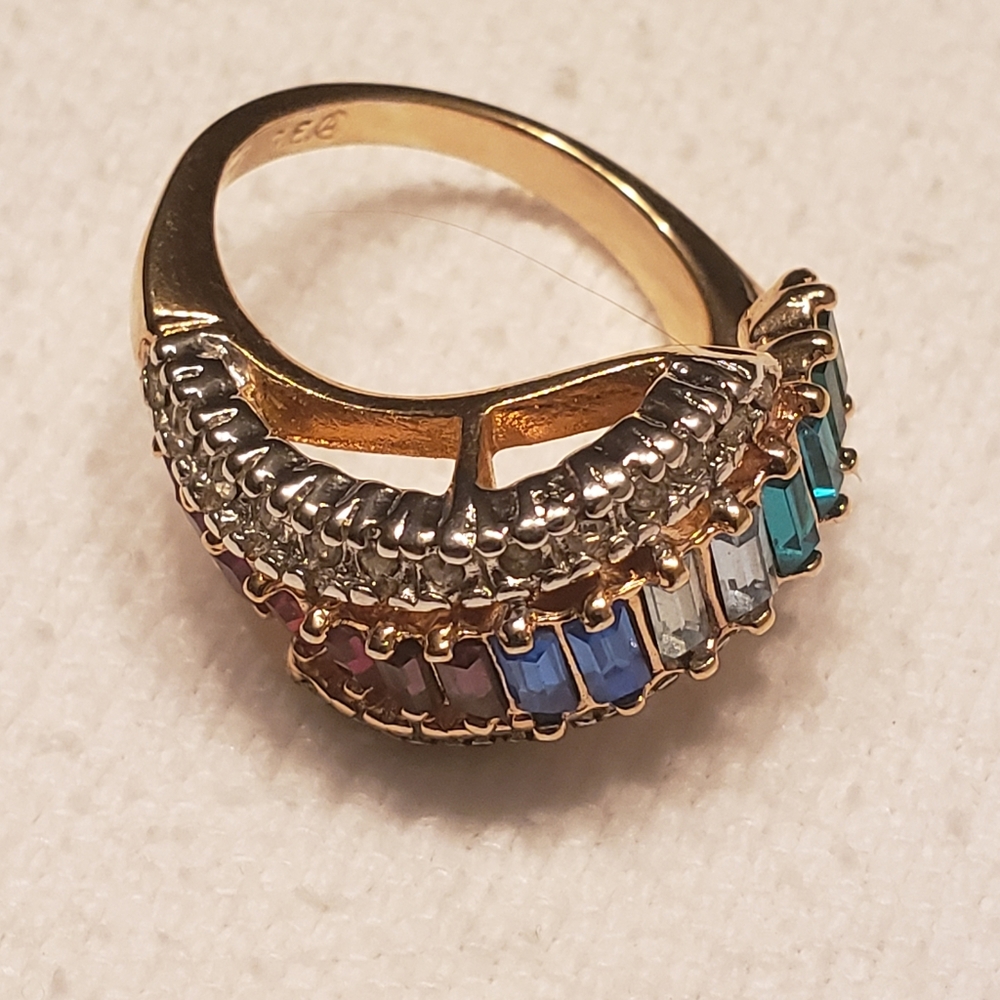 Multi Colorful Stone Gold Electric Plate Ring - Gem